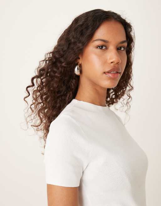 Mango cotton mix knit short sleeve t-shirt in white | ASOS