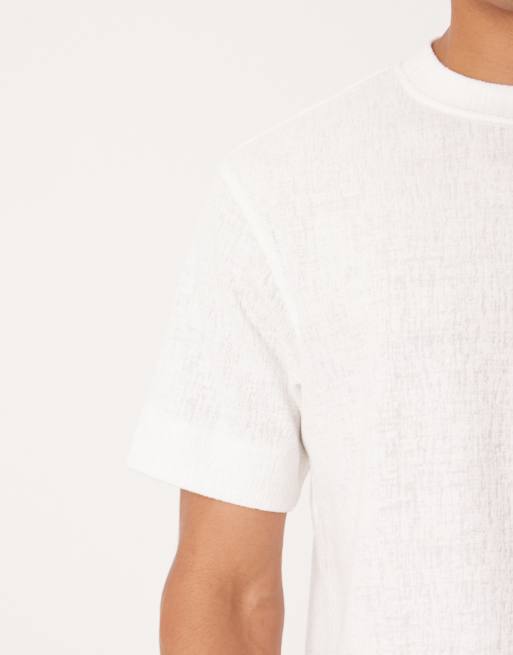 Mango cotton mix textured t-shirt in natural | ASOS