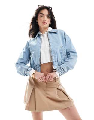 Mango cropped denim jacket in light blue | ASOS