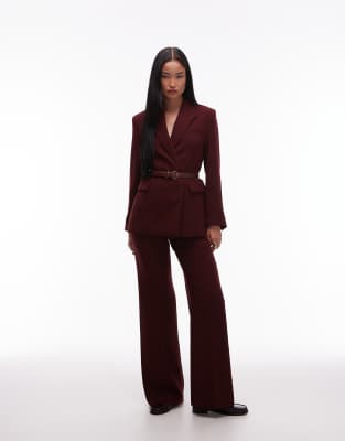 Mango cross button blazer and pleat front tailored pants set in cherry ...