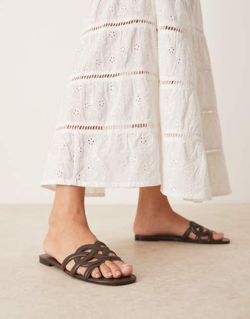 Mango cut out detail sandals in brown | ASOS