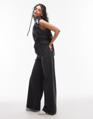 Mango - Denim co-ord set met strikdetail in zwart | ASOS