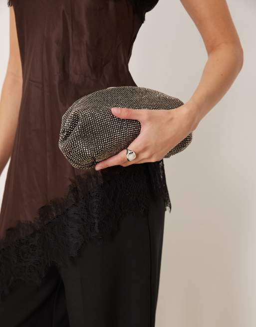 Mango diamante clutch bag in silver | ASOS