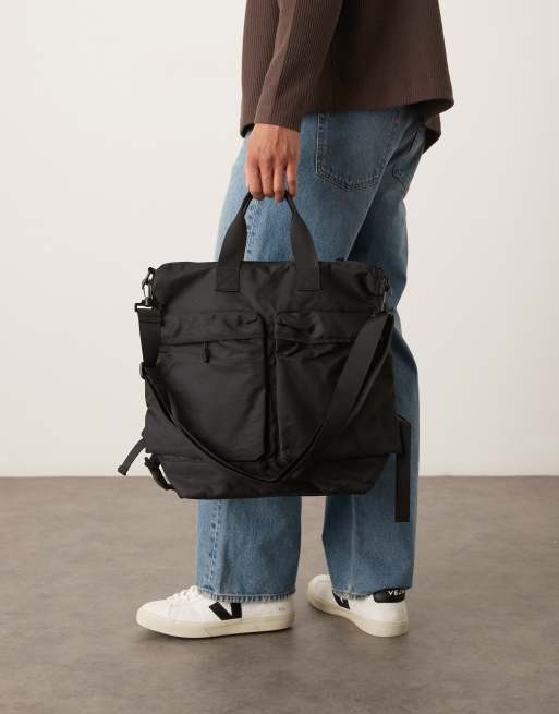 Mango double pocket backpack in black | ASOS