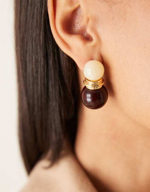 Mango drop stud earings in brown | ASOS
