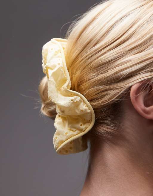 Mango embroidered floral detail scrunchie in pastel yellow | ASOS