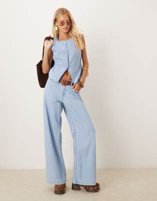 Mango - Ensemble avec top style veston en jean et pantalon droit - Bleu ...