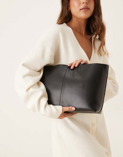 Mango faux leather rectangle shoulder bag in black | ASOS