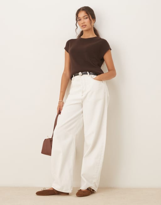 Mango fine knit short sleeve t-shirt in chocolate brown | ASOS