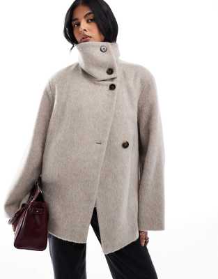 Mango funnel neck cape coat in light brown | ASOS