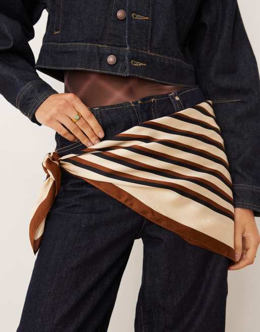 Mango geometric print satin scarf in brown | ASOS