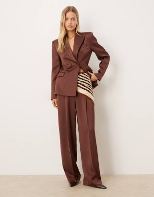Mango - Gilda - Elegante broek met van satijn in bruin, deel van co-ord ...