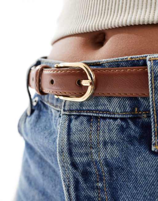 Mango gold buckle belt in brown | ASOS