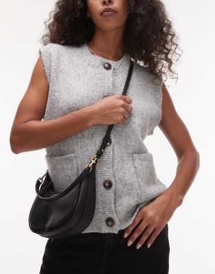 Mango gold detail clasp hand bag in black | ASOS