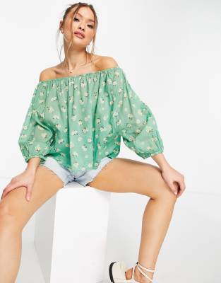 Mango – Grön blommig topp, del av set | ASOS