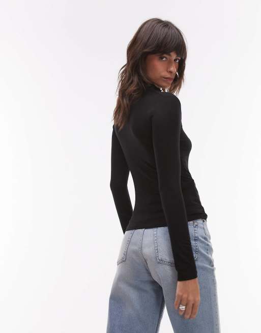 Mango high neck second skin top in black | ASOS