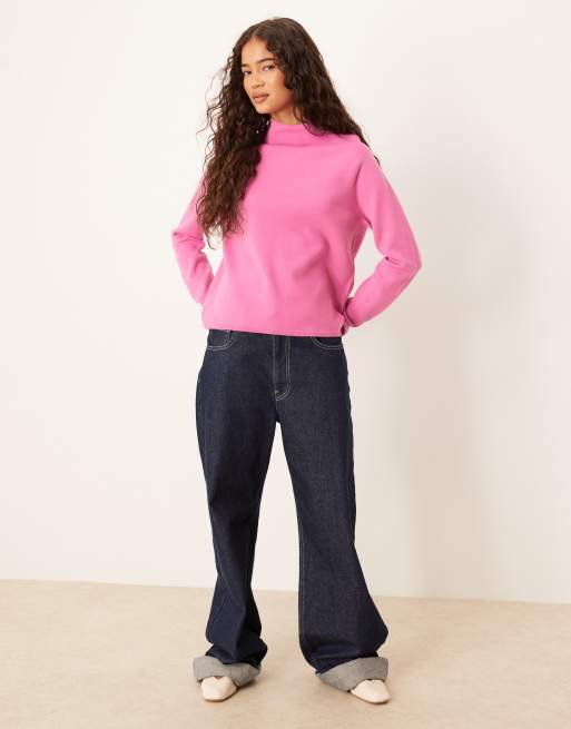 Mango high neck sweater in pink | ASOS