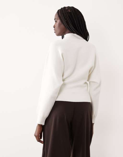 Mango high neck sweater with statement buttons in cream | ASOS