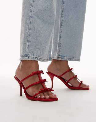 Mango - Instapsandalen met strikjes en hak in rood | ASOS