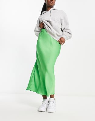 Mango - Jupe mi-longue en satin - Vert vif | ASOS