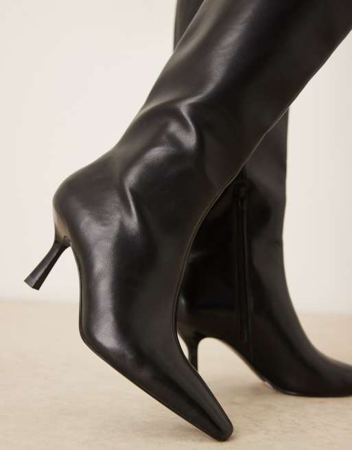 Mango knee high stiletto boot in black | ASOS