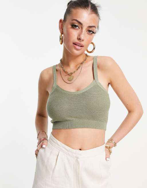 Mango knitted tank top in khaki | ASOS