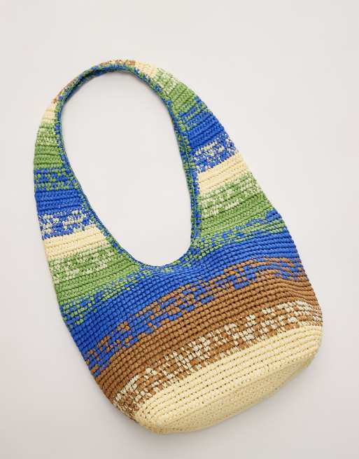 Mango large ombre raffia tote bag in green | ASOS