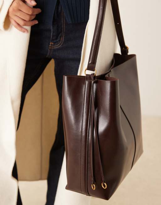 Mango large shoulder bag in dark brown | ASOS