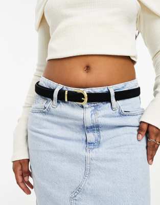 Mango leather belt with gold buckle in black | ASOS