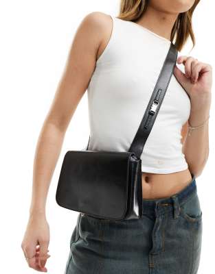 Mango leather cross front leather bag in black | ASOS