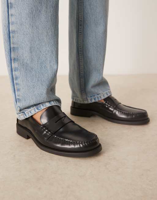 Mango leather loafers in black | ASOS