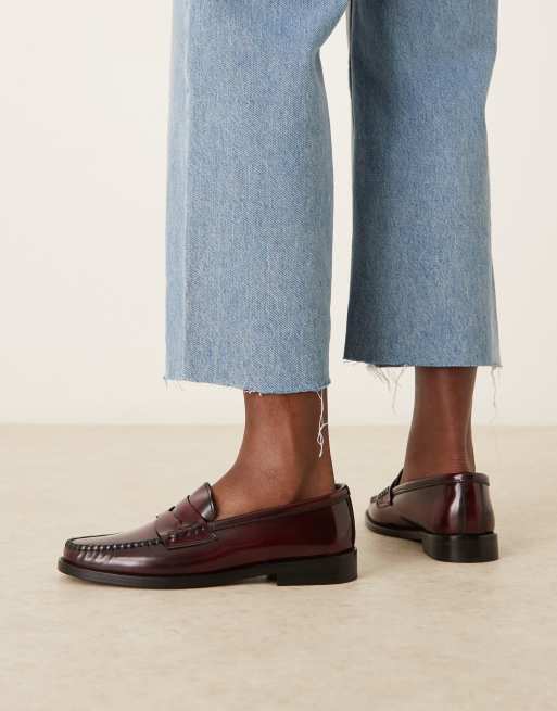 Mango leather loafers in cherry red | ASOS