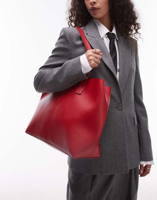 Mango leather look tote bag in red | ASOS
