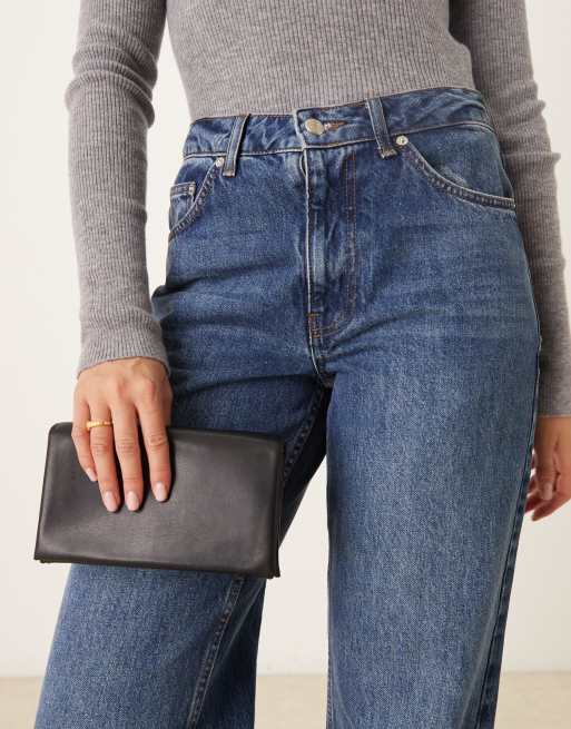 Mango leather shoulder bag in black | ASOS