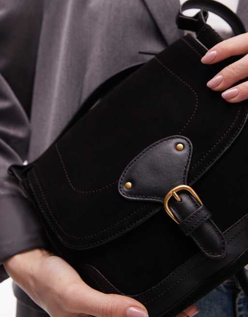 Mango leather western crossbody in black | ASOS