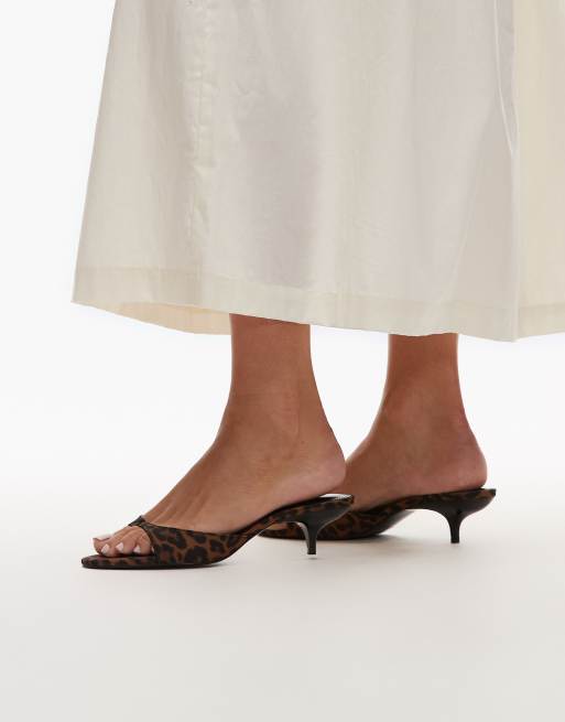Mango leopard print micro kitten heel sandals in brown | ASOS