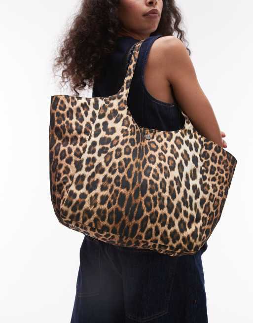 Mango leopard print tote bag in brown | ASOS