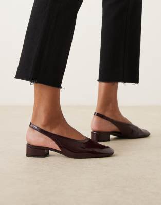Mango - Leren slingback muiltjes met hak in kersenrood | ASOS