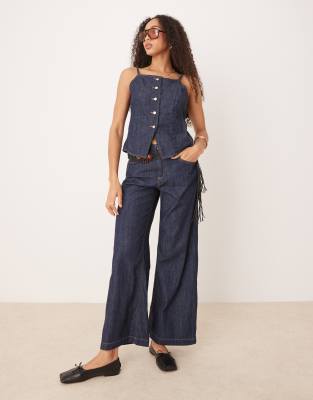Mango Lia soft denim straight leg jean co-ord in dark blue | ASOS