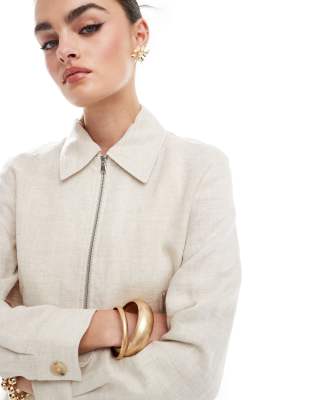 Mango linen co-ord jacket in beige | ASOS