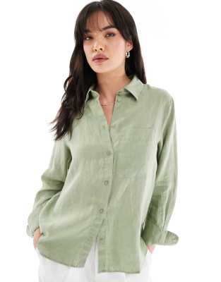 Mango linen shirt in light green | ASOS