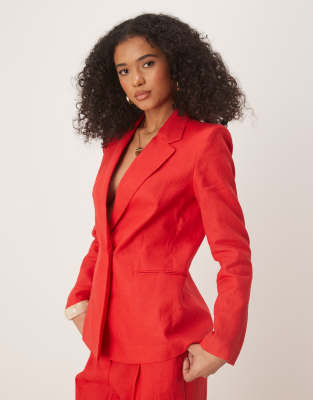 Mango - Linnen blazer in rood, deel van co-ord set | ASOS