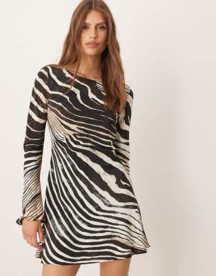 Mango long sleeve mini dress in zebra print | ASOS