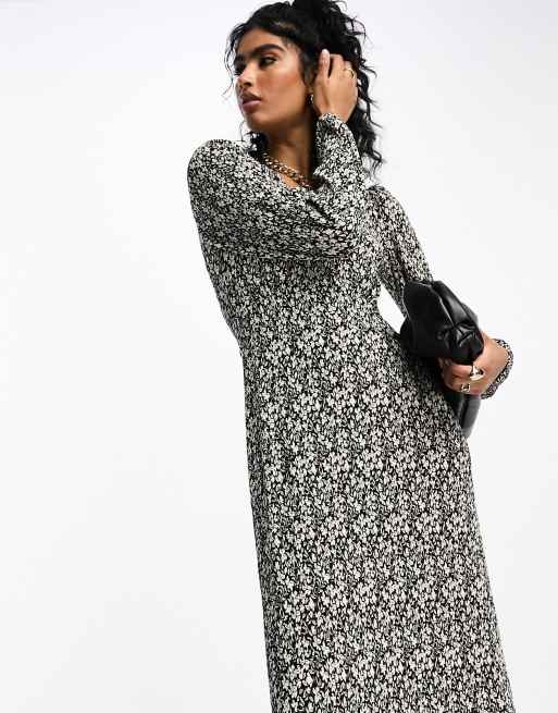 Mango midi floral dress in black | ASOS