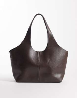 Mango minimal faux leather tote bag in chocolate | ASOS