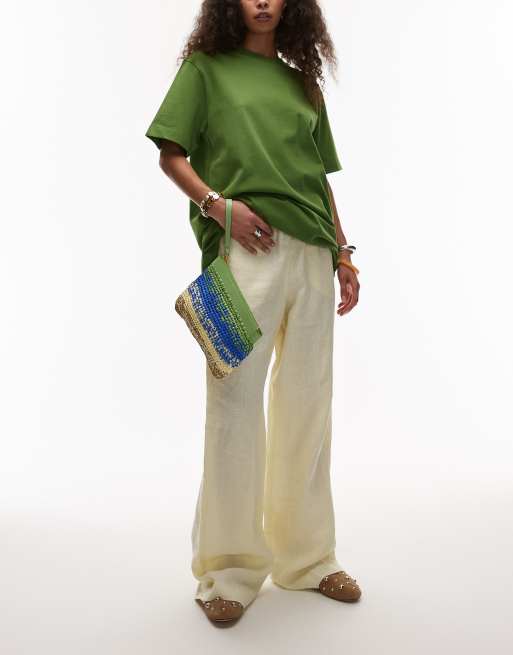 Mango ombre raffia clutch bag in green | ASOS