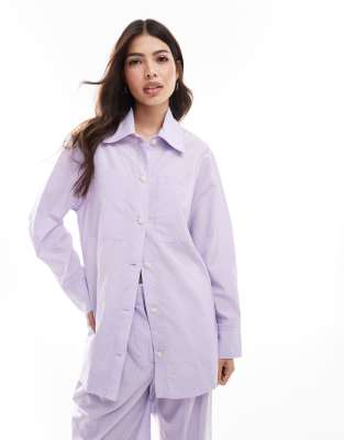 Mango - Oversized gestreept overhemd in lila, deel van co-ord set | ASOS