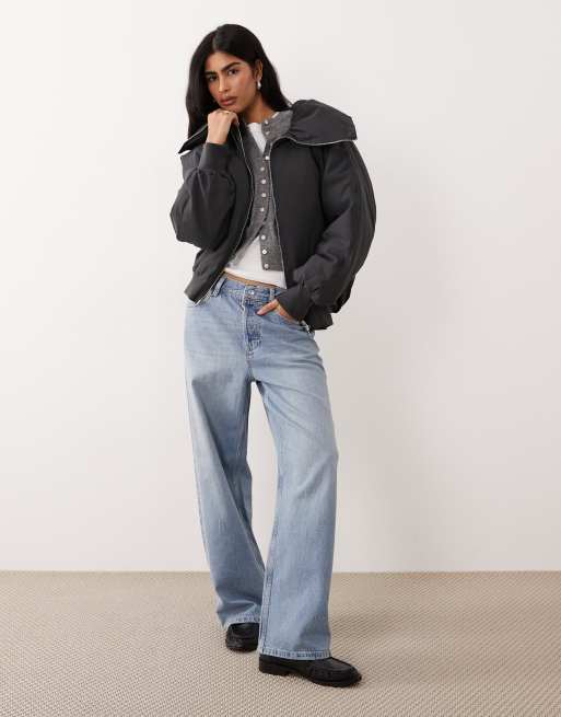Mango padded zip up bomber jacket in gray | ASOS