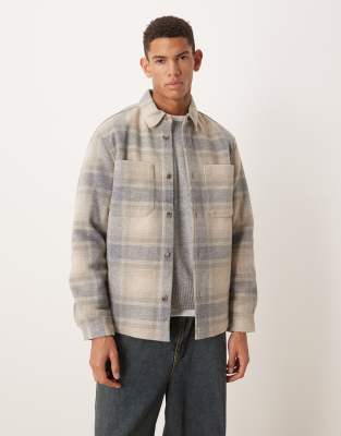Mango plaid shacket in light blue | ASOS