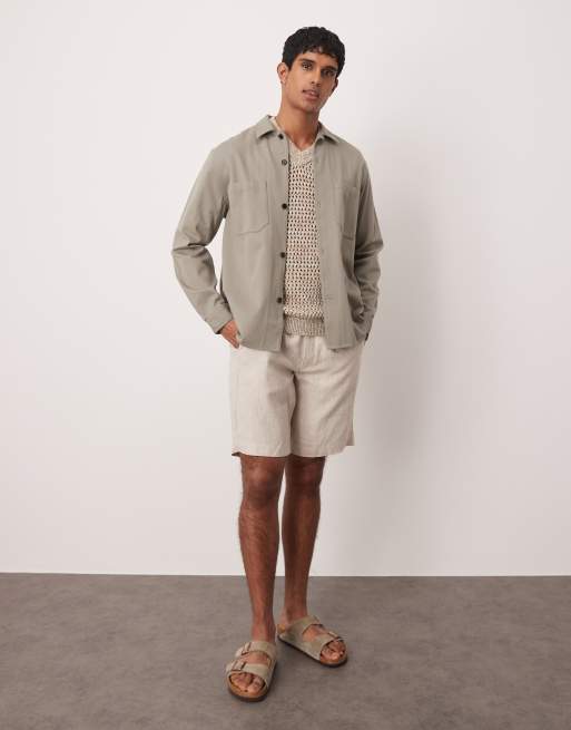 Mango premium linen shorts in beige | ASOS